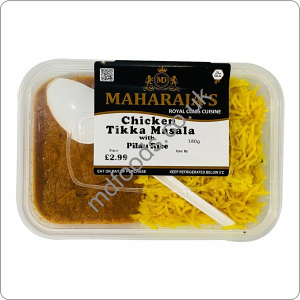 MAHARAJA’S CHICKEN TIKKA MASALA WITH PILAU RICE 380g - MD Foods