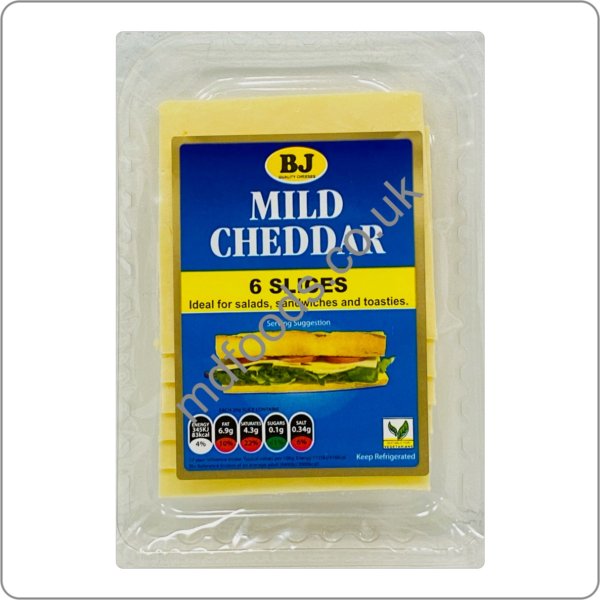 BJ MILD 6 PRE SLICED CHEDDAR CHEESE SLICES 145g - MD Foods